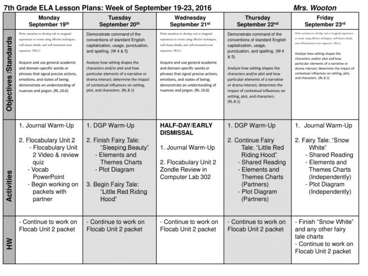 7Th Grade Ela Lesson Plans: Week Of September 19-23, 2016 - Lesson ...