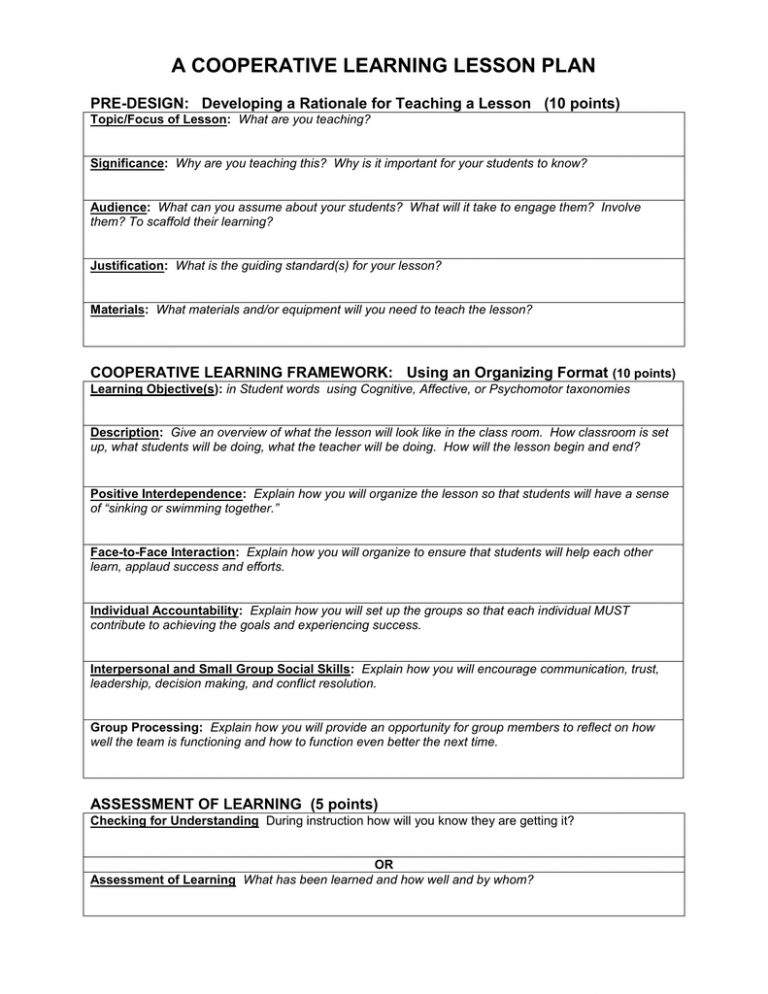 A Cooperative Learning Lesson Plan - Lesson Plans Learning