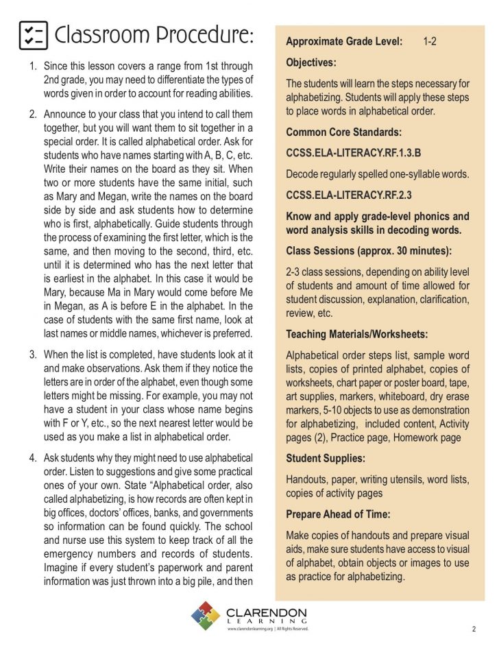 Alphabetical Order - Lesson Plans Learning