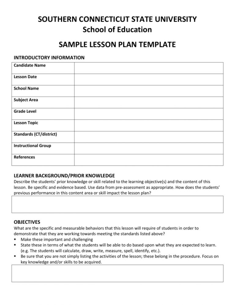Appendix D - Sample Lesson Plan Template - Lesson Plans Learning