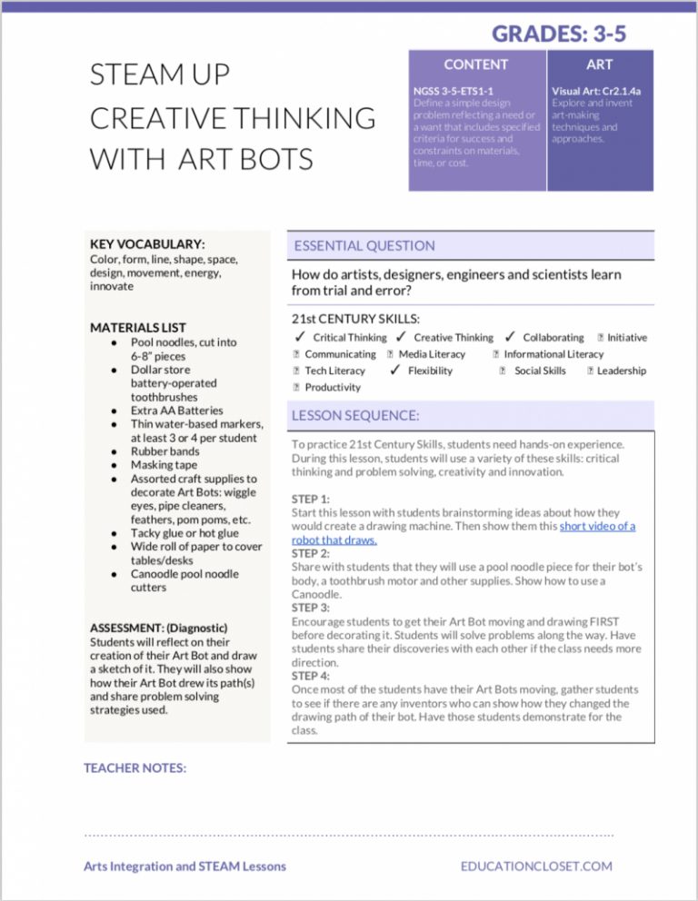 Arts Integration Lesson Plans | Art Integration Lessons - Lesson Plans ...