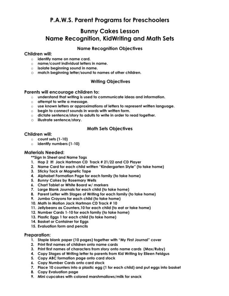 Bunny Cakes Lesson Plan - Lesson Plans Learning