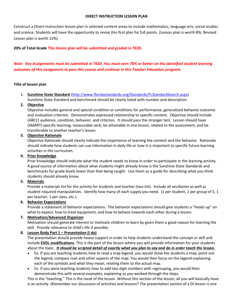 Direct Instruction Lesson Plan Lesson Plans Learning