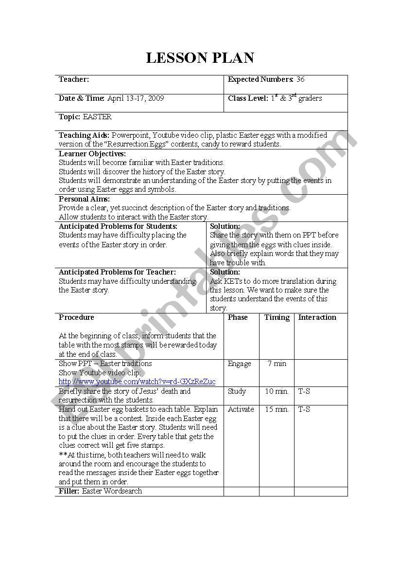 English Worksheets Easter Lesson Plan Lesson Plans Learning