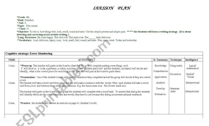 English Worksheets: Five Senses Lesson Plan - Lesson Plans Learning