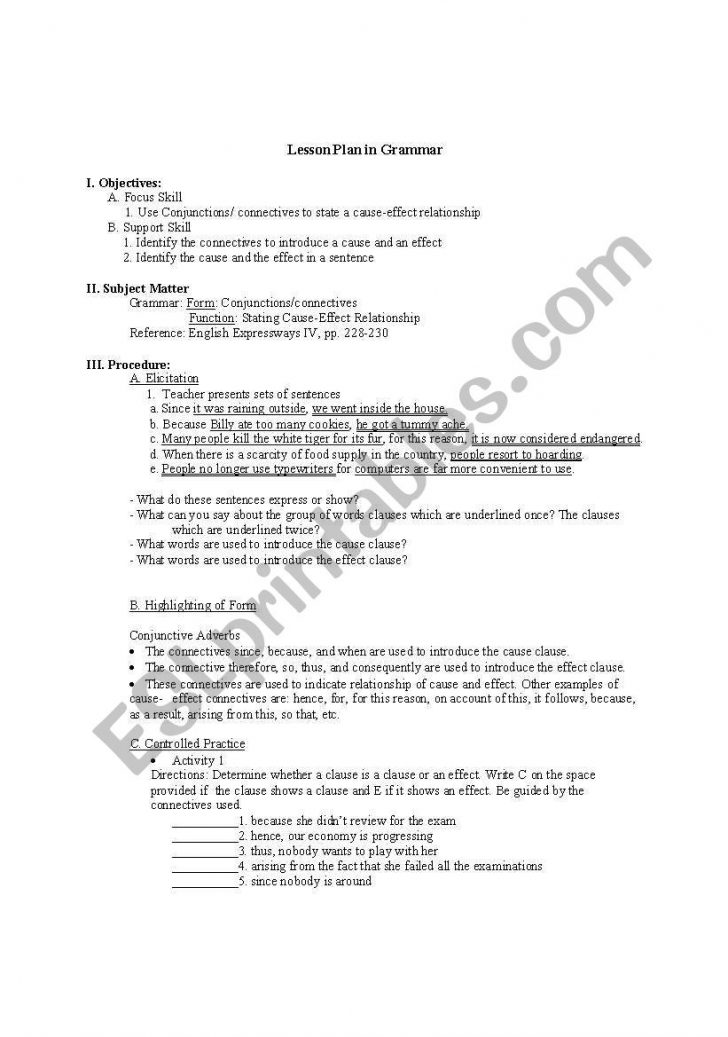 English Worksheets: Lesson Plan In Teaching Cause-Effect - Lesson Plans ...