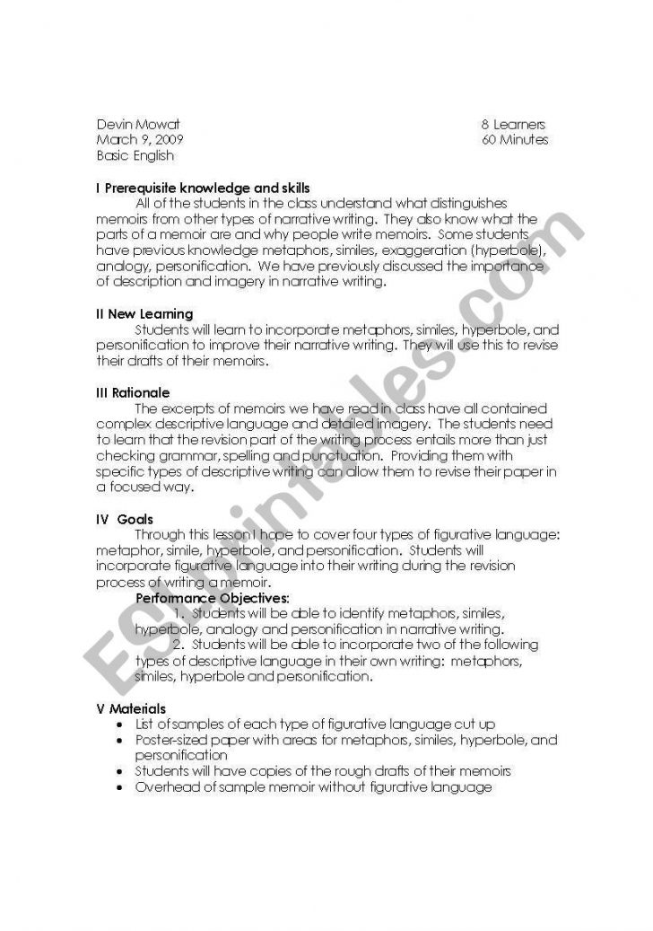 Figurative Language Lesson Plan - Esl Worksheetdmowat - Lesson Plans ...