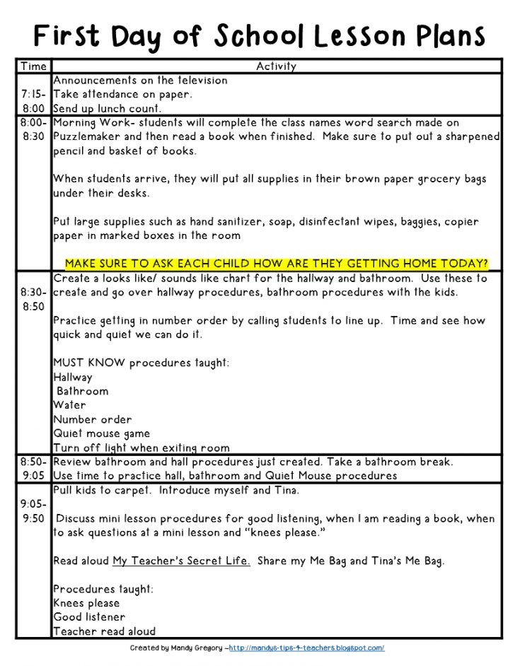 First Day Of School Lesson Plans For 3rd Grade - Lesson Plans Learning