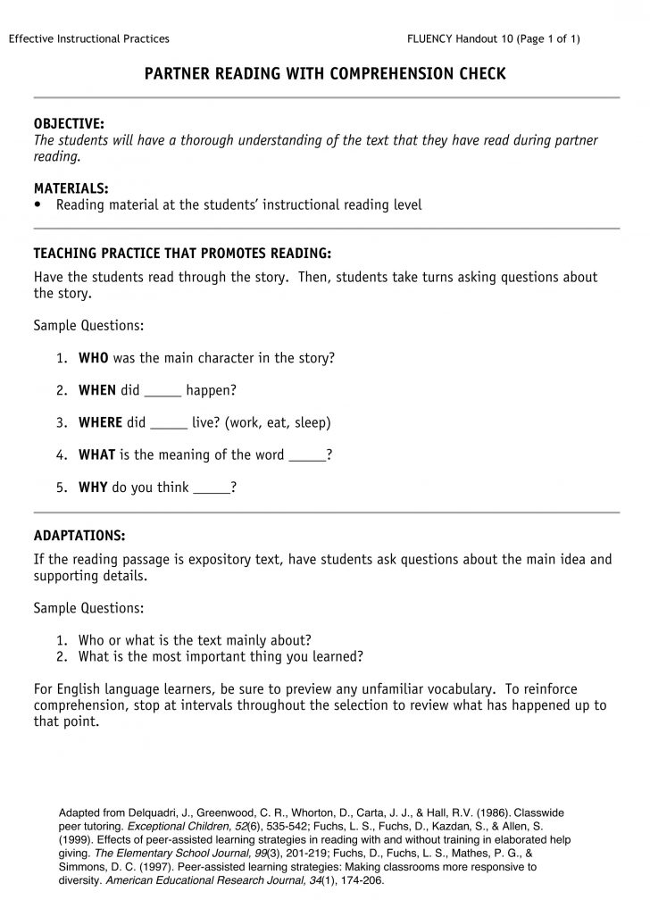 Fluency: Partner Reading With Comprehension Check | Building Rti ...