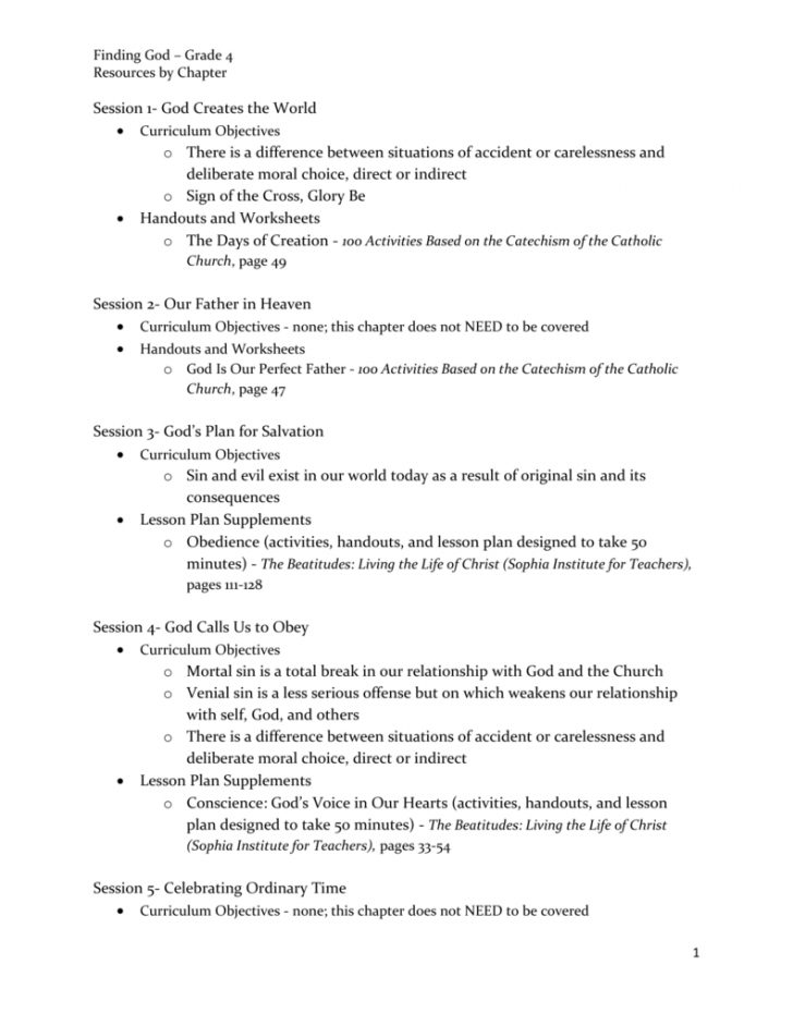 5th Grade Catholic Religion Lesson Plans - Lesson Plans Learning