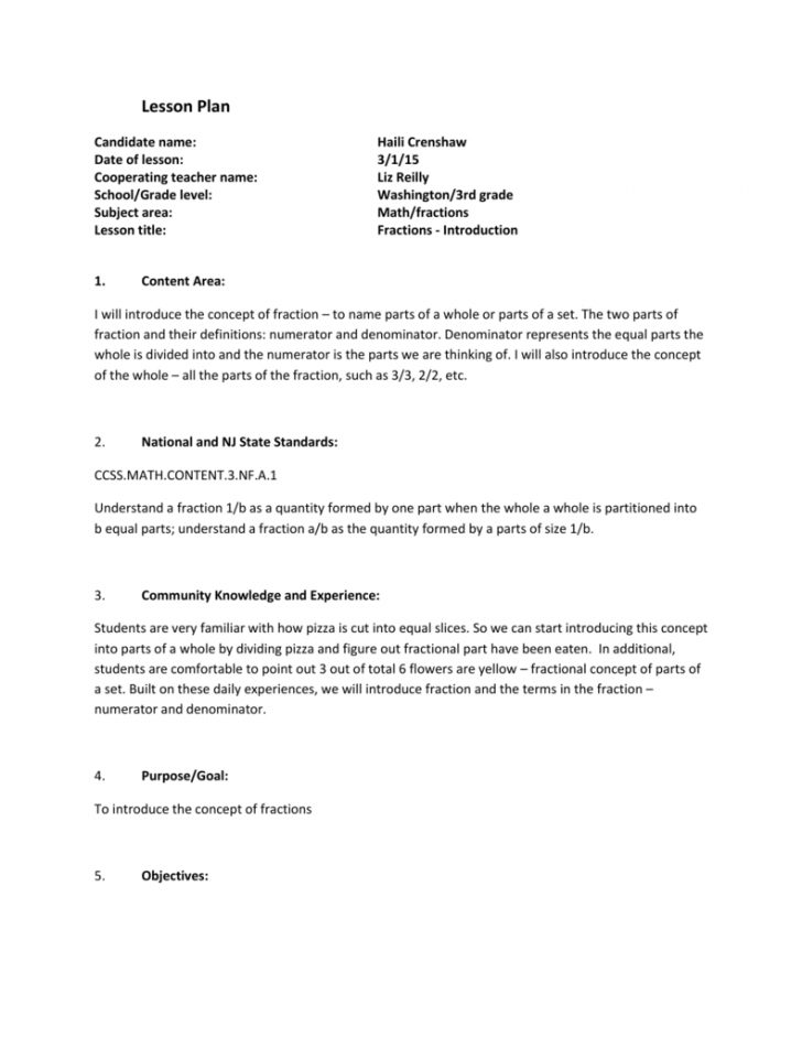 Fractions Lesson Plan - Lesson Plans Learning