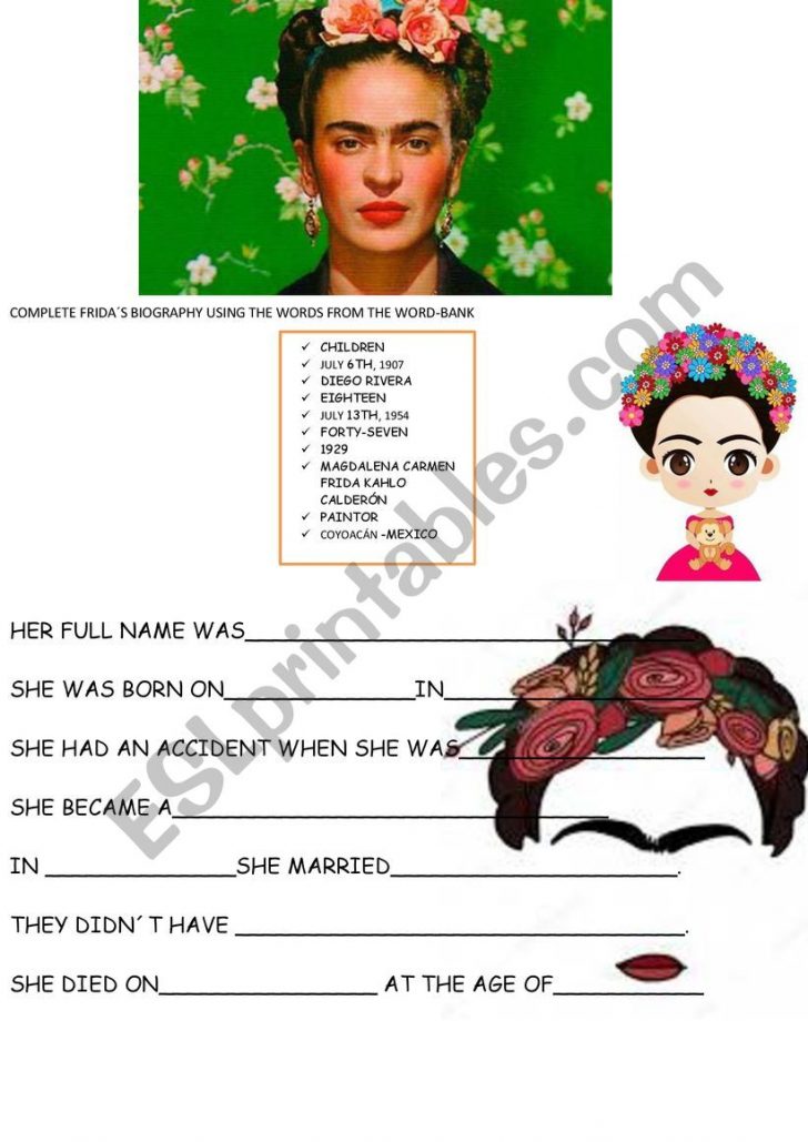 Frida Kahlo Biography- With Key - Esl Worksheetadriro824 - Lesson Plans ...