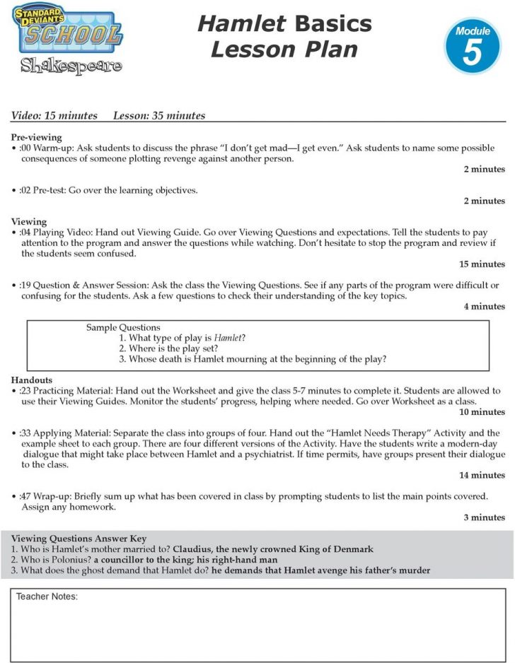 Hamlet Basics Lesson Plan - Pdf Free Download - Lesson Plans Learning
