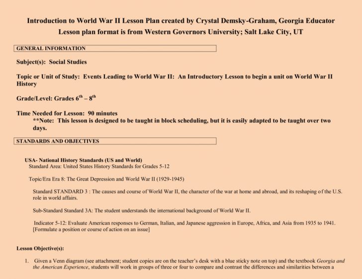 Introduction To World War Ii Lesson Plan Created - Lesson Plans Learning