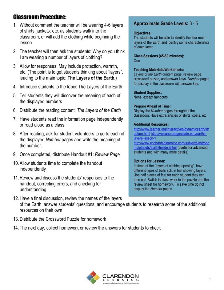 Layers Of The Earth - Lesson Plans Learning