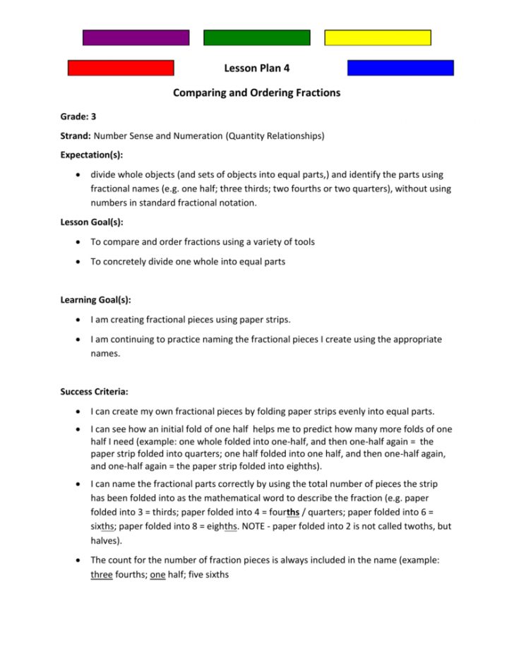 Comparing Fractions Lesson Plan 4th Grade - Lesson Plans Learning