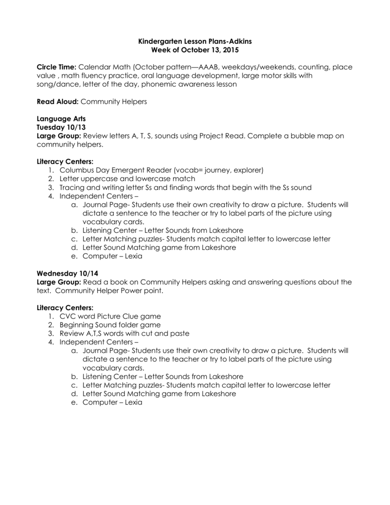 Oral Language Lesson Plans For Kindergarten Lesson Plans Learning