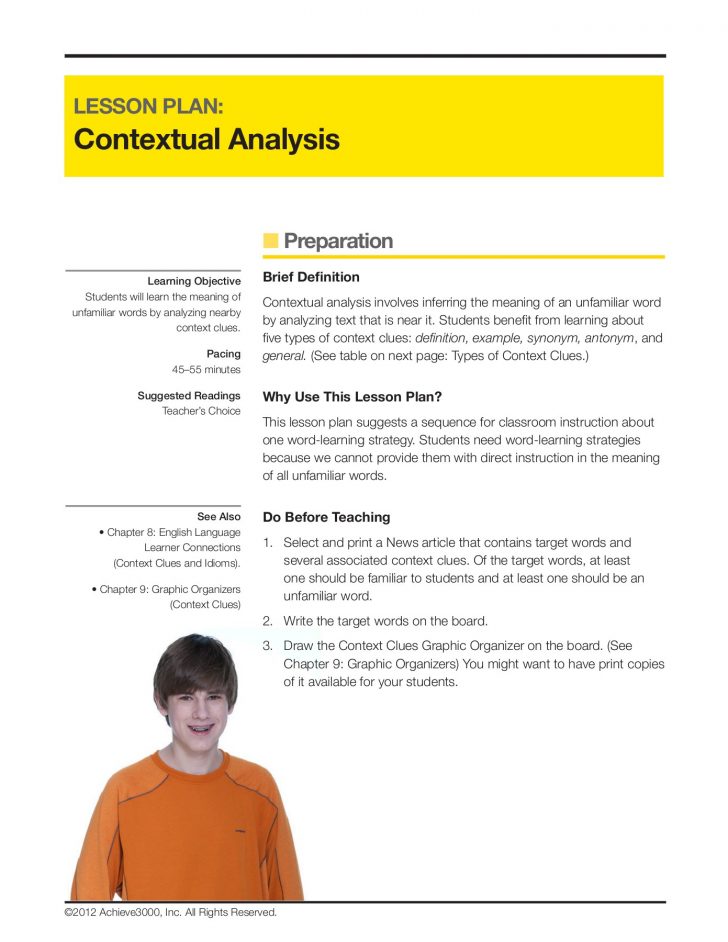 Lesson Plan: Contextual Analysis - Achieve3000 Pages 1 - 3 - Lesson ...