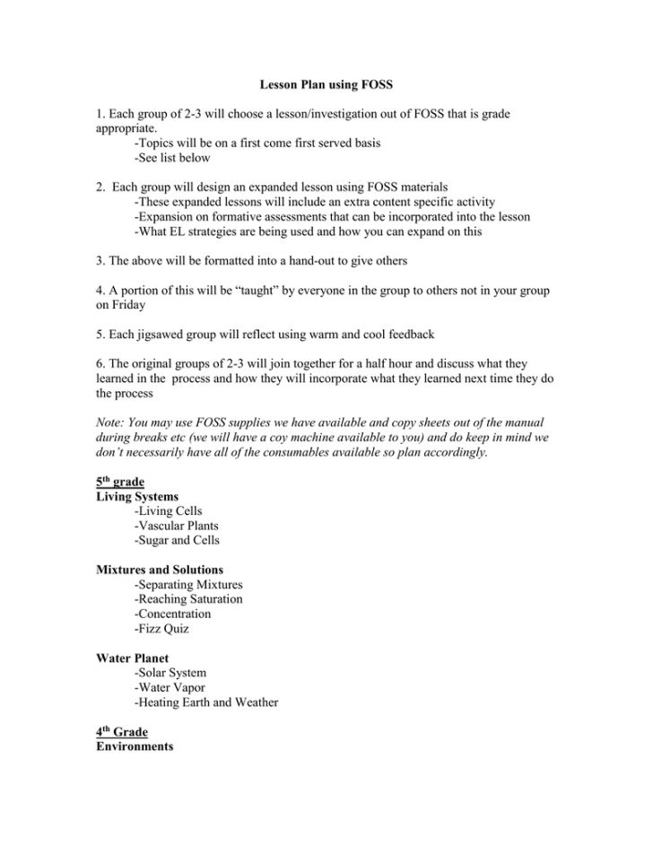 Lesson Plan For Foss - Lesson Plans Learning