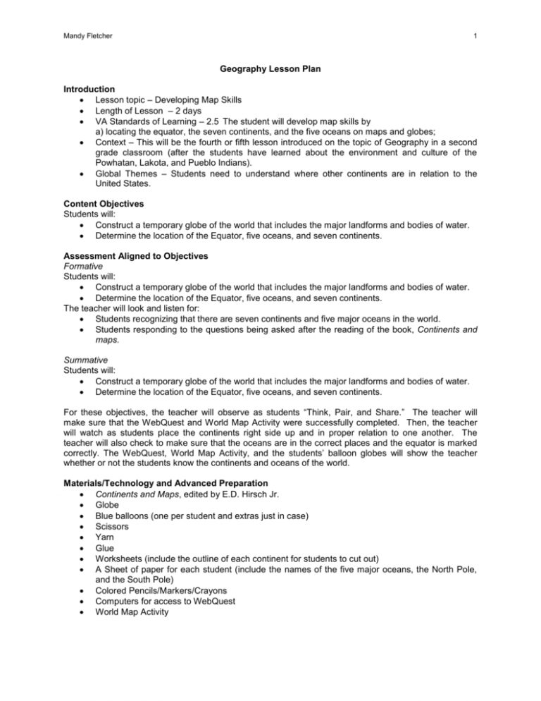 Lesson Plan On Continents And Oceans - Lesson Plans Learning