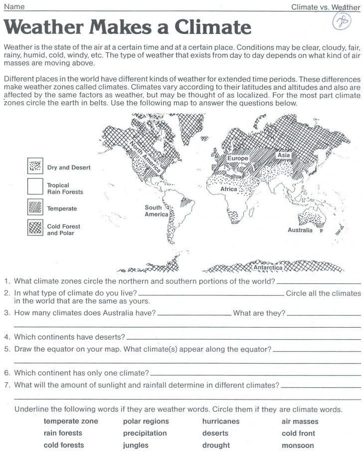 Middle School Weather Worksheet Save Climate Zones Worksheet - Lesson ...