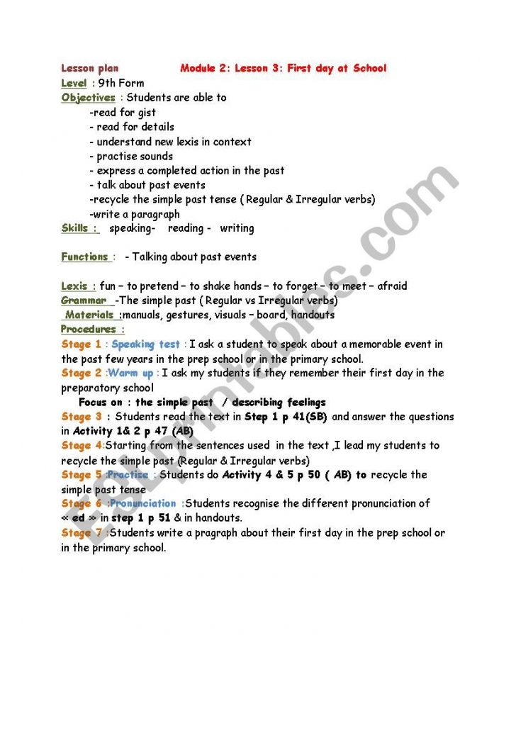 Module 2/ Lesson 3: First Day At School - Esl Worksheeteyyaa - Lesson ...