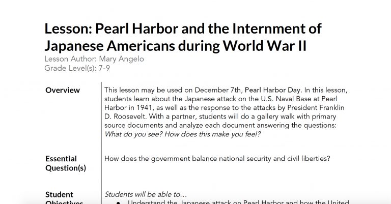 Pearl Harbor Lesson Plan - Lesson Plans Learning