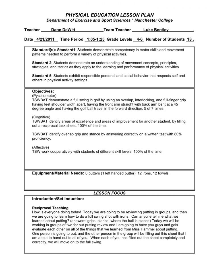Physical Education Lesson Plans - Lesson Plans Learning
