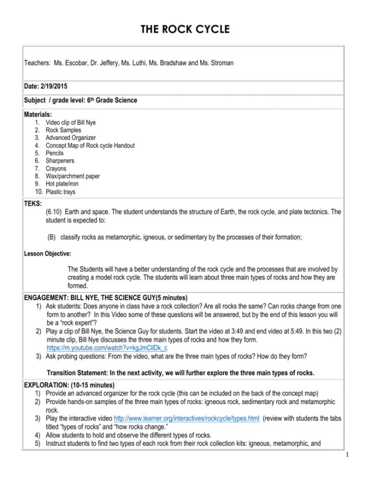 Rock Cycle Lesson Plan - Lesson Plans Learning