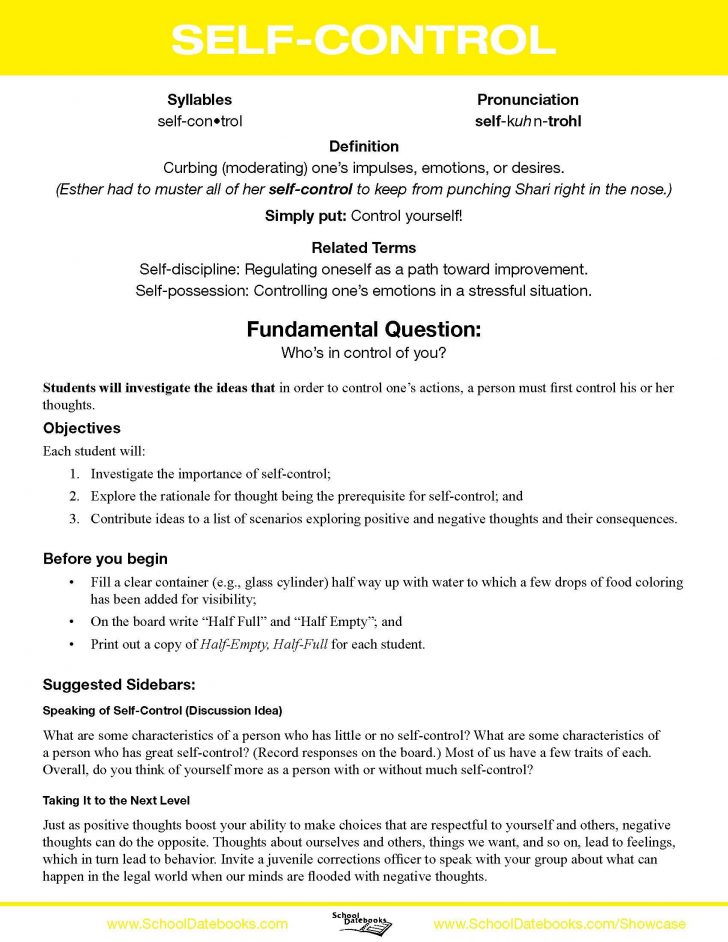 Self-Control - Character Lesson Plan. Free, Downloadable, 52 - Lesson ...