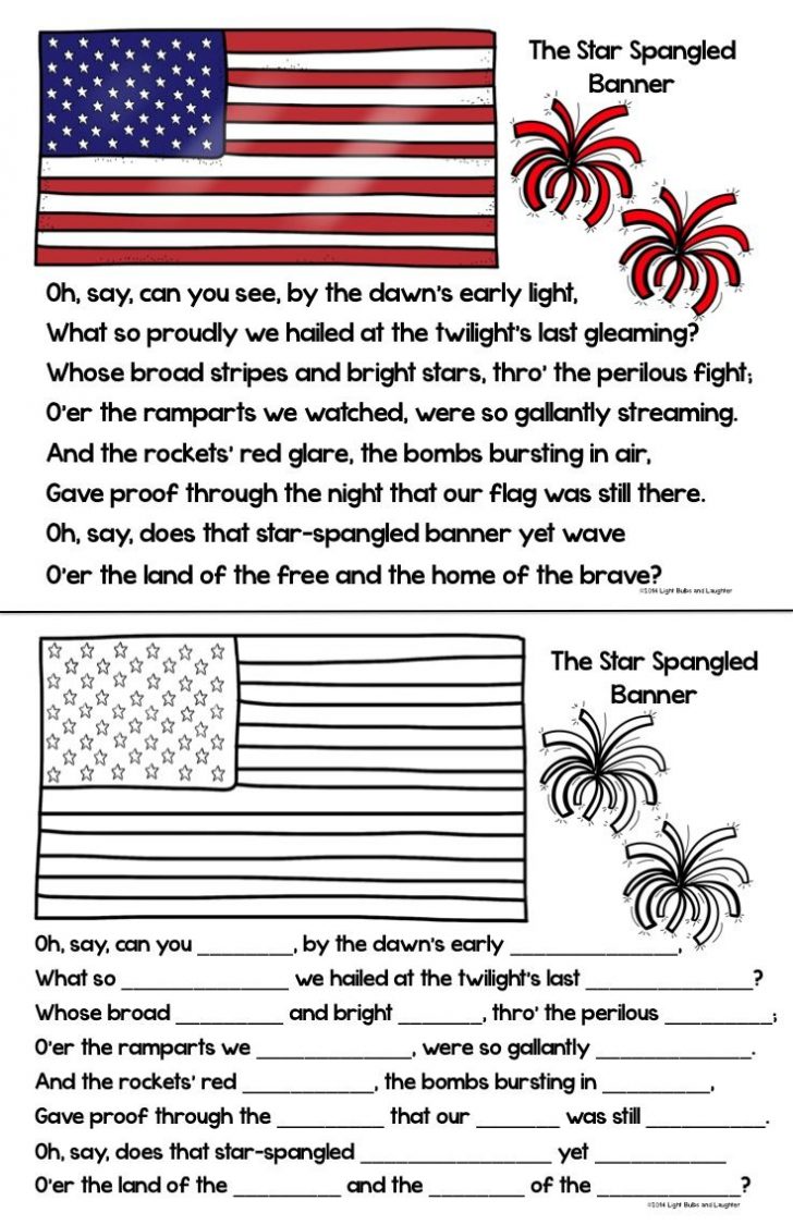 Star Spangled Banner Free Poster And Coloring Page/cloze - Lesson Plans ...