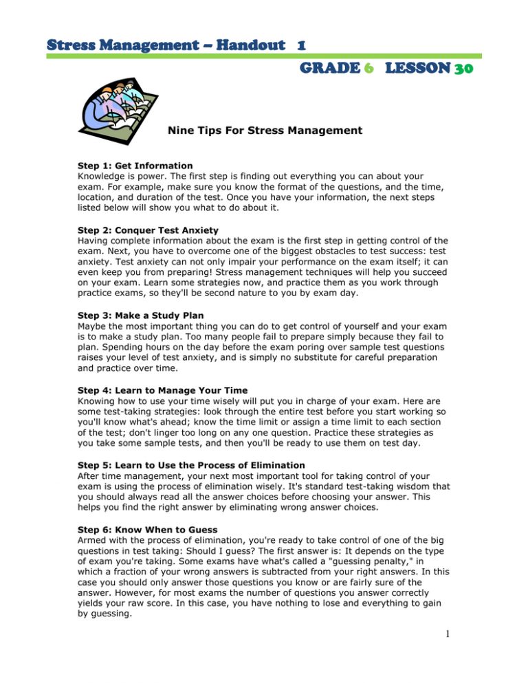 Stress Management – Handout 1 Grade Lesson - Lesson Plans Learning