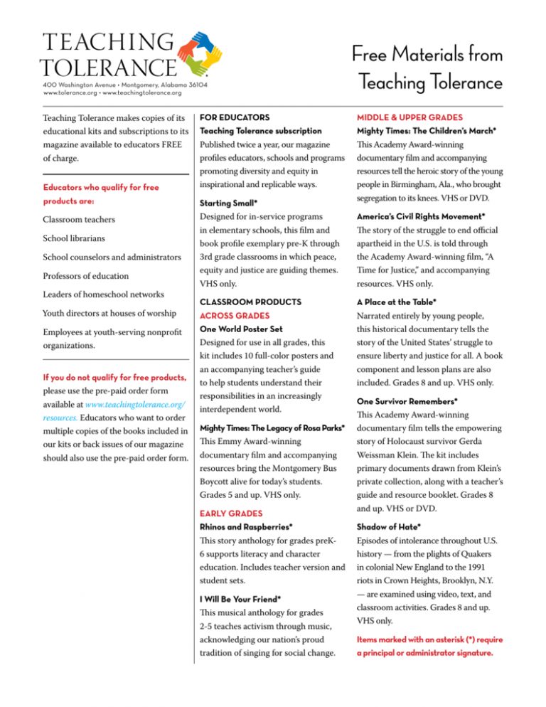 Teaching Tolerance Free Materials - Lesson Plans Learning