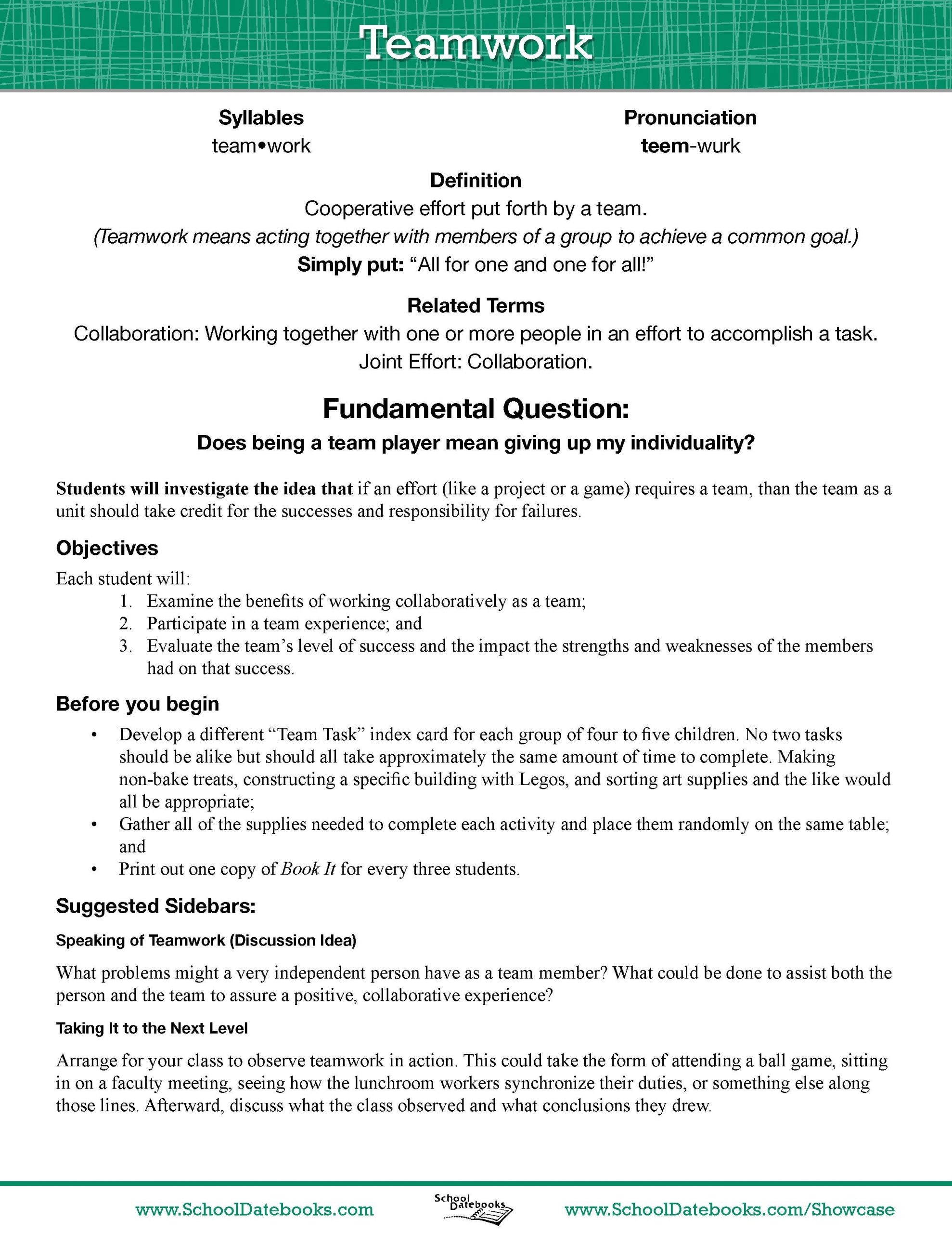 Teamwork Lesson Plans Lesson Plans Learning