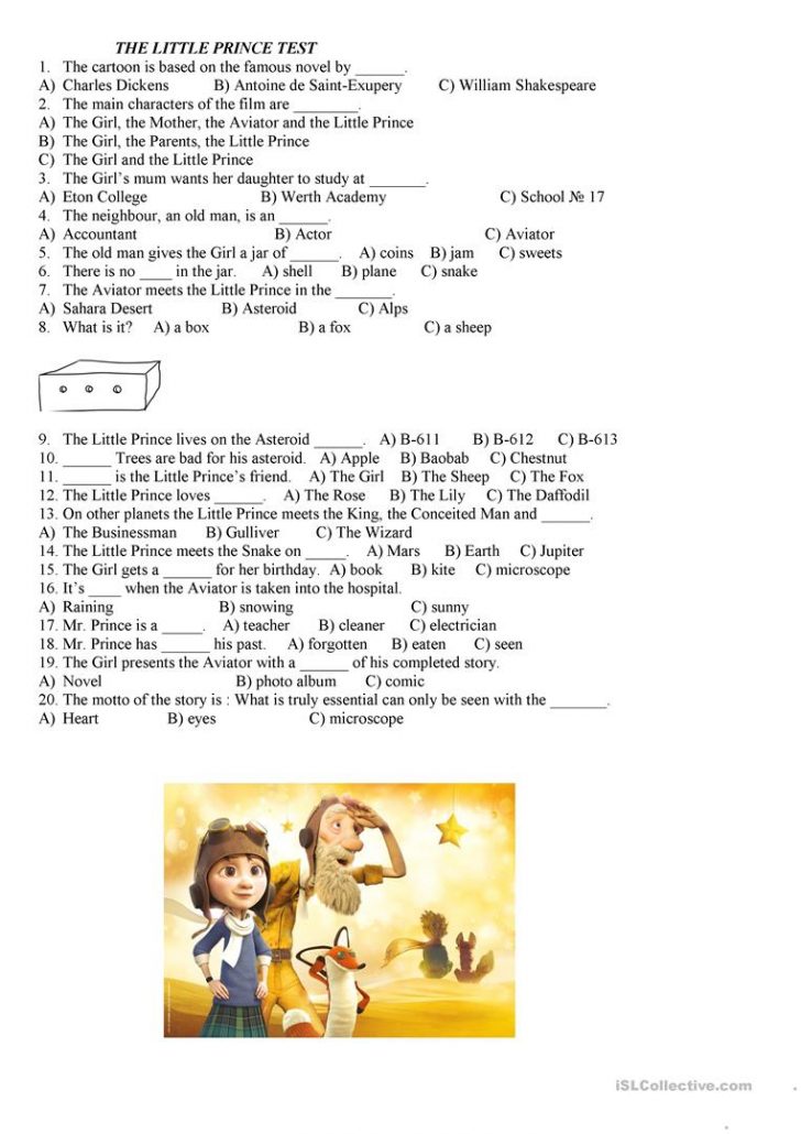 The Little Prince Test - English Esl Worksheets For Distance - Lesson ...