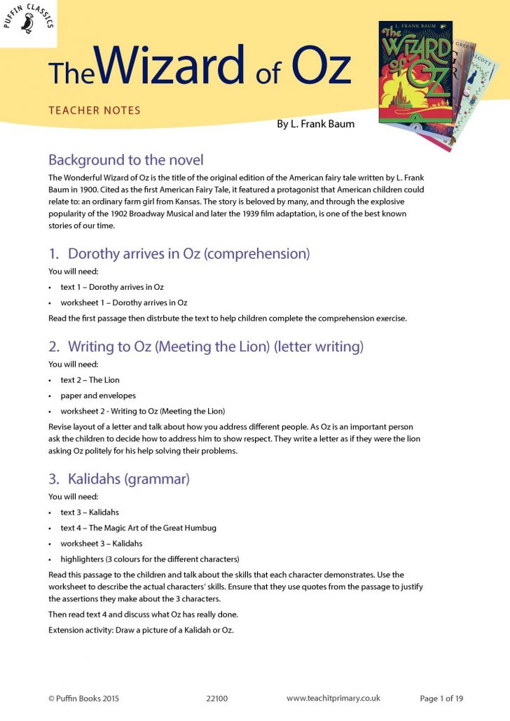 Wizard Of Oz Lesson Plans Kindergarten - Lesson Plans Learning