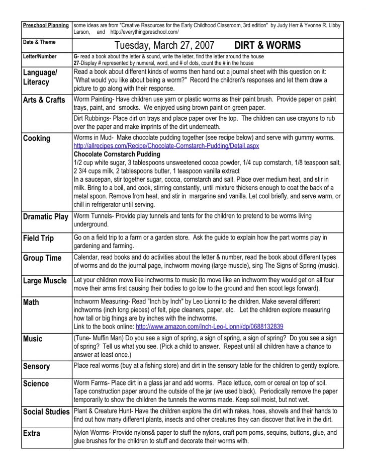 Worms And Dirt Lesson Plan | Preschool Lesson Plans - Lesson Plans Learning